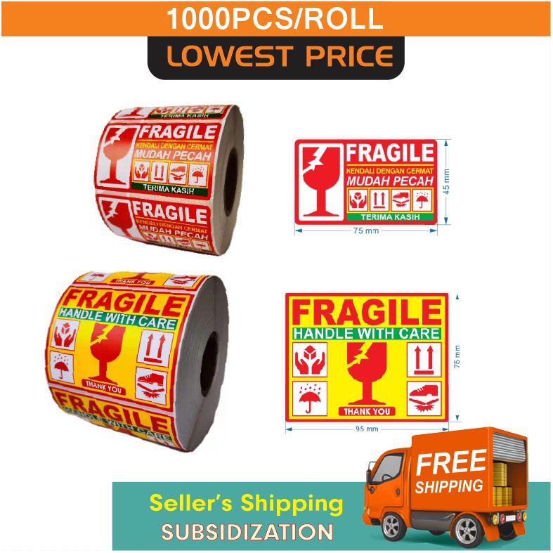 【Lowest Price】1000 PCS FRAGILE STICKER WARNING LABEL ROLL POSLAJU ...