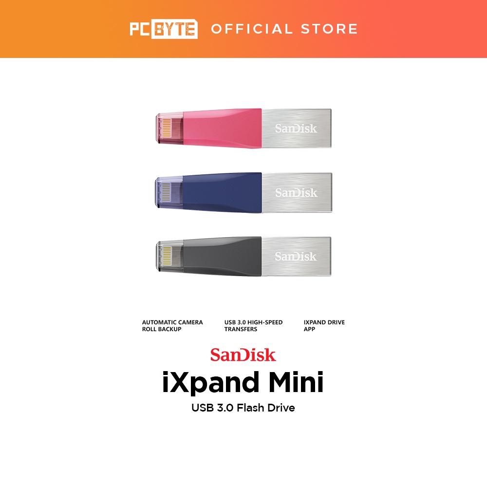 Sandisk iXpand Mini Flash Drive for iPhone & iPad - Blue/Gray/Pink ...