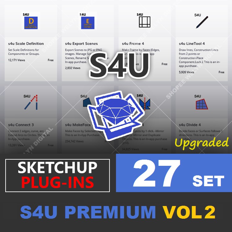 SketchUp | Plugins | Extension | Tutorial 2025 Collection S4U Premium 27 set vol 2 | Shopee Malaysia