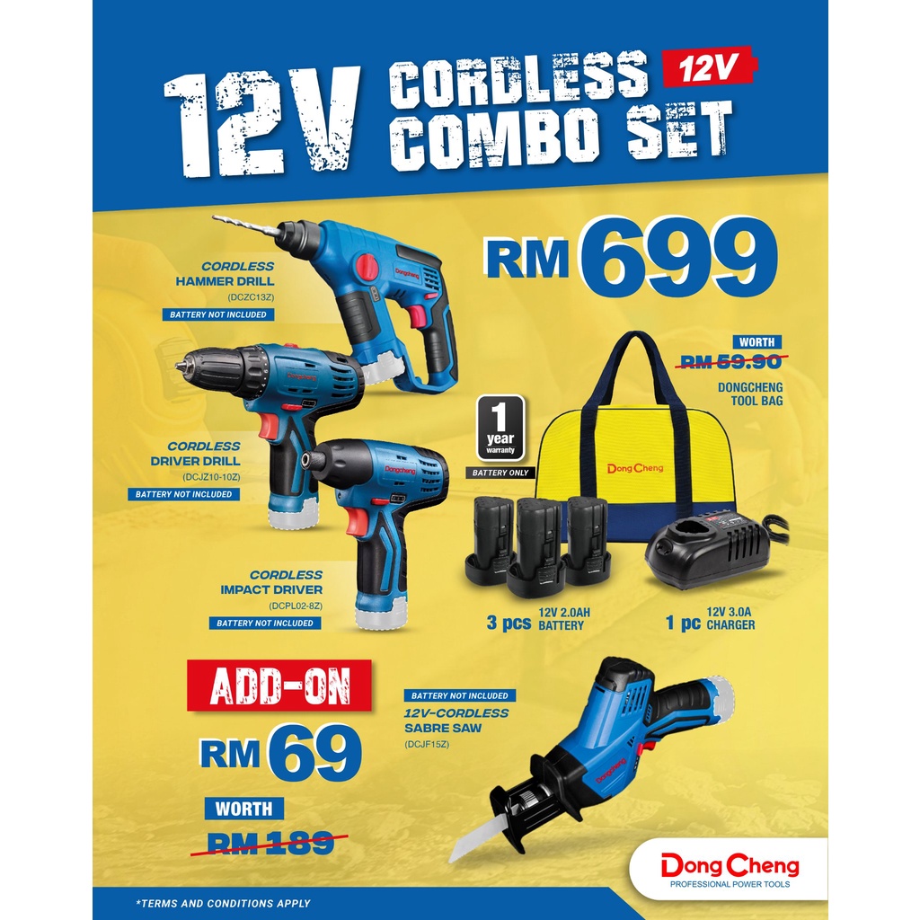 DONG CHENG CORDLESS COMBO KIT DRIVER DRILL DCK1T01(DCPL02-8 + DCJZ10-10 ...