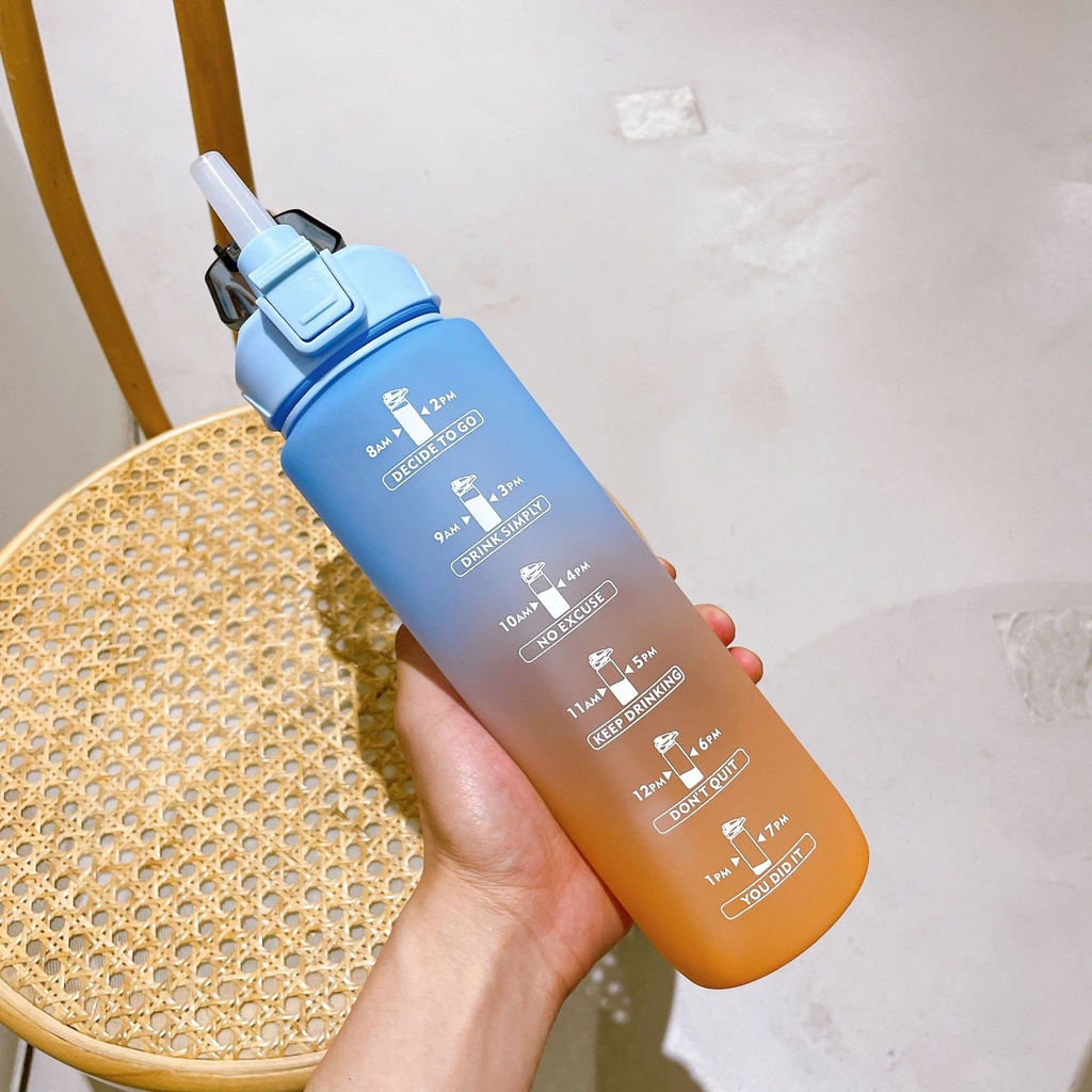 900ML Water Bottle with Lanyard Portable Gradient Color Plastic Sports ...