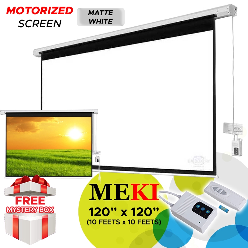 Meki EZ Screen Size 120''X120''(10x10feets) Motorized Screen with ...