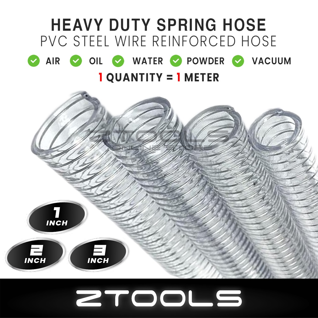 (ZTOOLS) 1" 2" 3" Heavy Duty PVC Spring Hose Water Pump Wire Suction ...