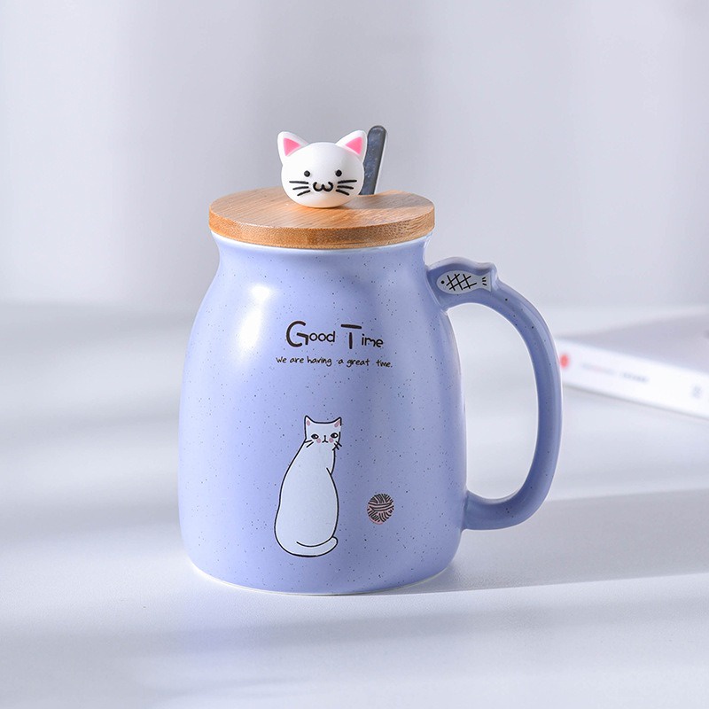 450ML Cute Cat Ceramic Mug With Cover and Spoon Tea Cup Water Cup Door ...