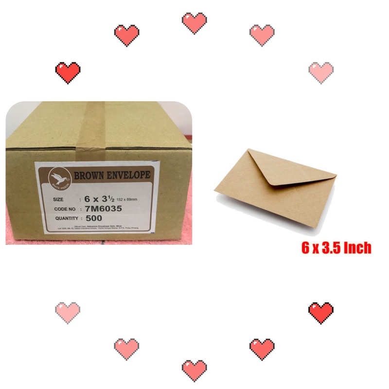 500pcs Small Brown Envelope / Sampul Surat Koko 6 x 3 / 6 x 3.5 Inch ...