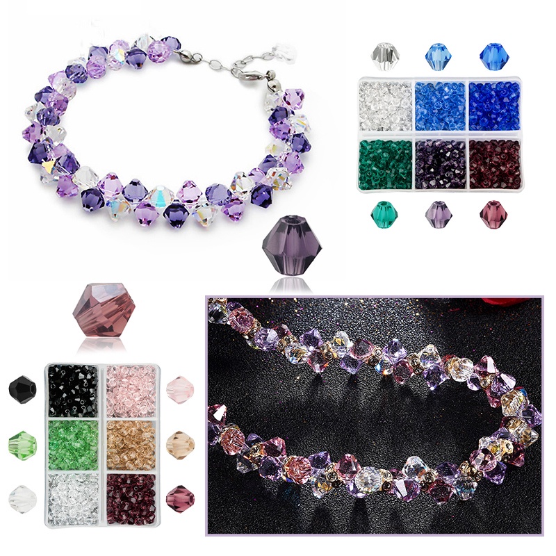 600 Pieces of Wholesale 4Mm Glass Double Cone Beads Crystal Bead Set ...