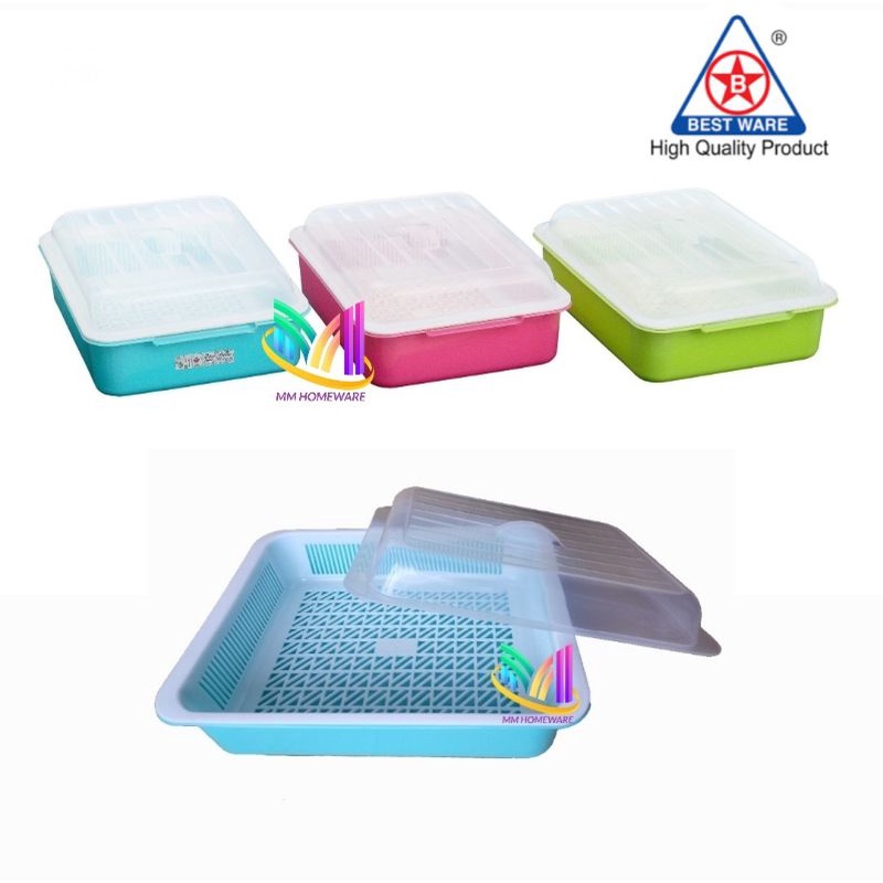 BESTWARE Plastic Serving Tray With Cover / Food Container Storage With Filter / Bekas Kuih ...