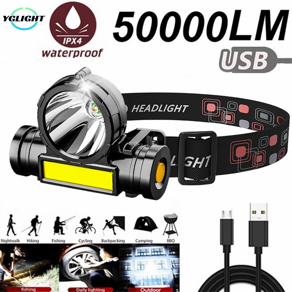 50000lm head lamp led head flashlight Strong Headlight Outdoor Headlamp ...