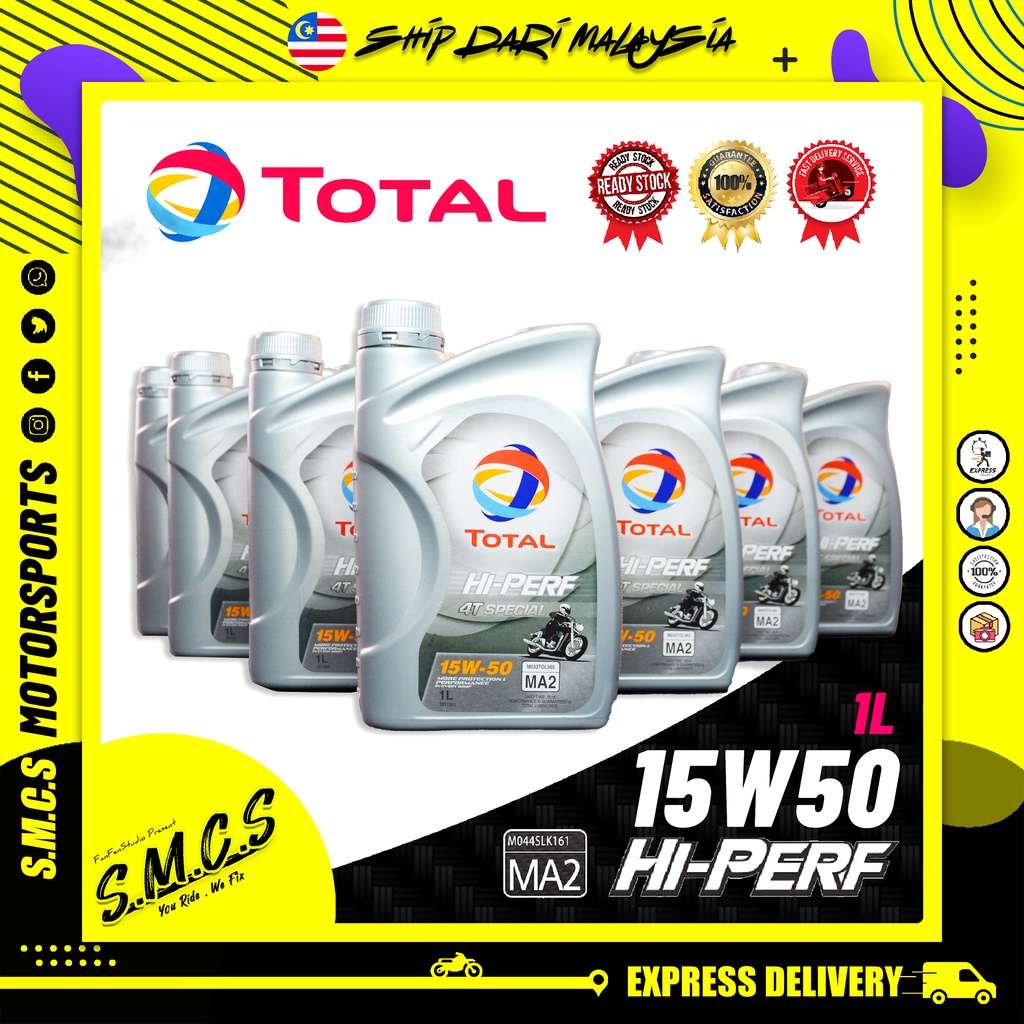 TOTAL 15W50 4T OIL 1L HI-PERF [𝟭𝟬𝟬%𝗢𝗥𝗜𝗚𝗜𝗡𝗔𝗟] Minyak Hitam TOTAL ...