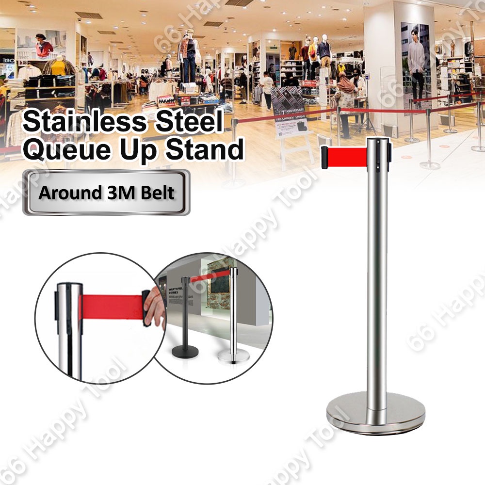 90CM Stainless Steel Queue Up Stand 3Meter Retractable Belt Barrier ...