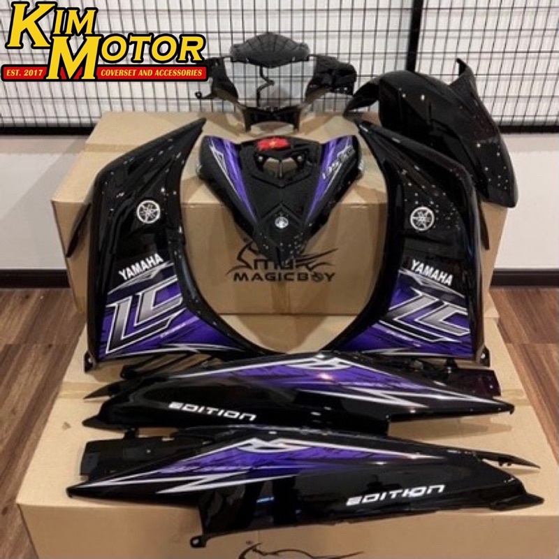 COVERSET LC135 V6 V7 ORIGINAL VELOZI METALLIC BLACK PURPLE HITAM UNGU ...