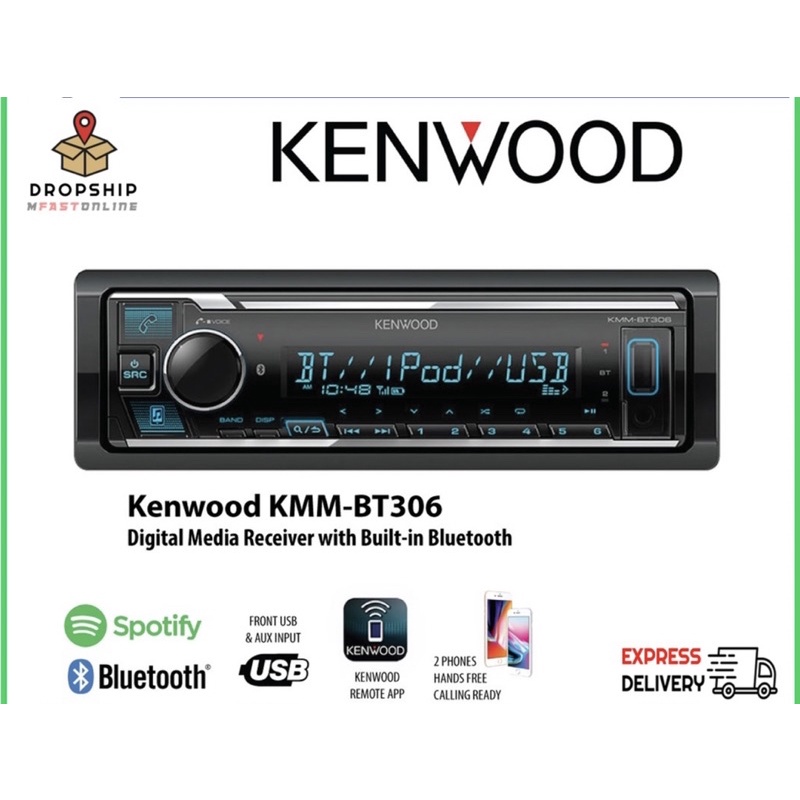 KENWOOD KMM-BT306 Single-Din Bluetooth USB/AUX In car player (NO CD ...