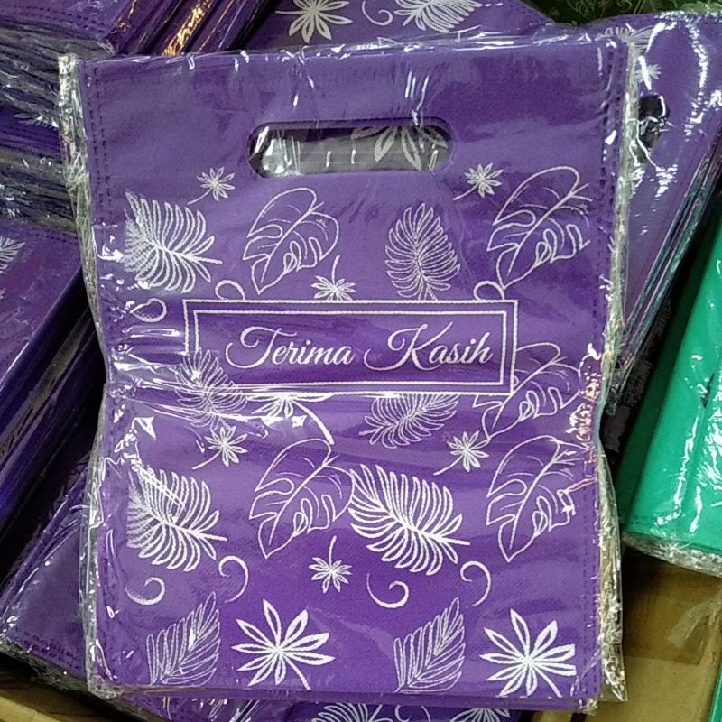 100pcs Beg Kain Beg Goodies Non-Woven Bag Corak Daun Monstera Beg ...