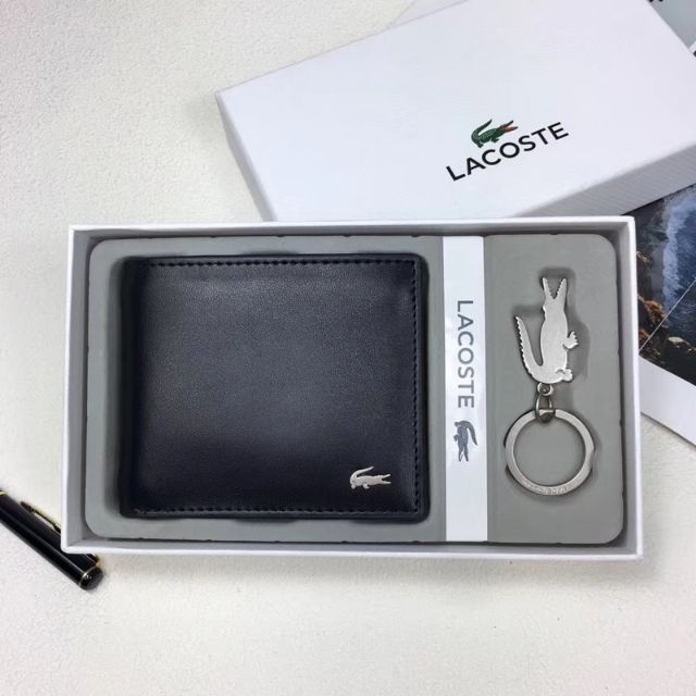 [New Arrival] Lacoste Black Leather Men Wallet with Keychain Set ...