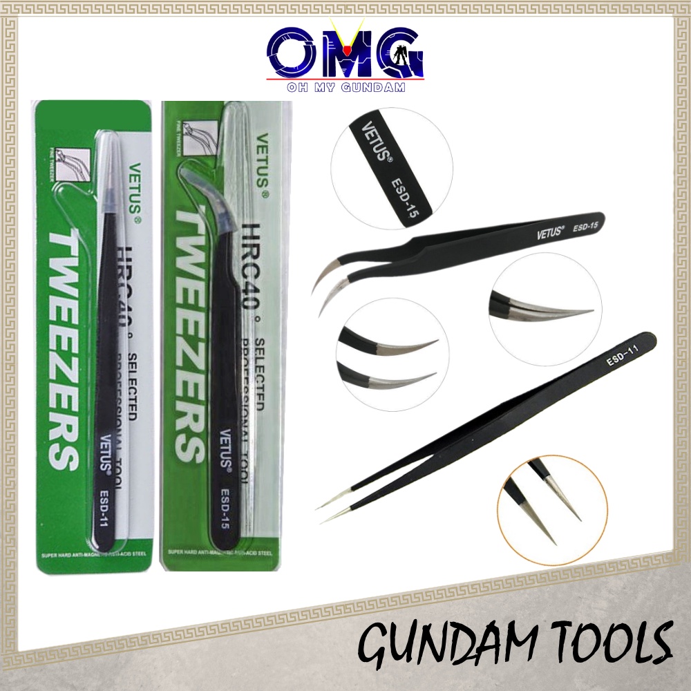Gundam Tool Vetus Tweezer Straight Curve Head Tweezers ESD-10 ~ ESD-15 ...
