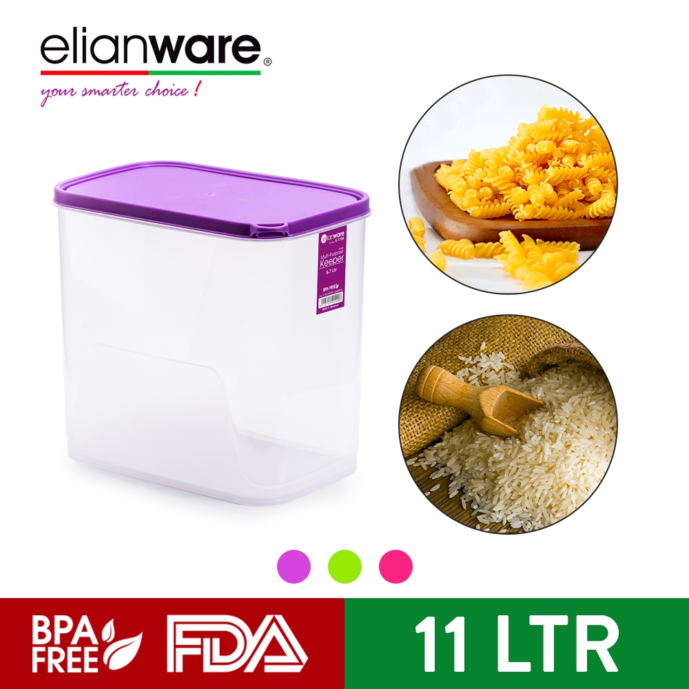 Elianware Multipurpose Rectangular Airtight Food Rice Storage (11L ...