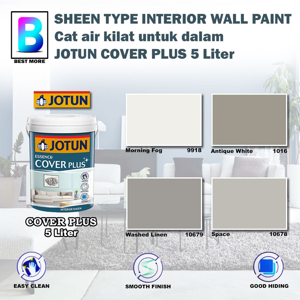 JOTUN COVER PLUS (SHEEN) for INTERIOR 5 Liter Morning Fog 9918 ...