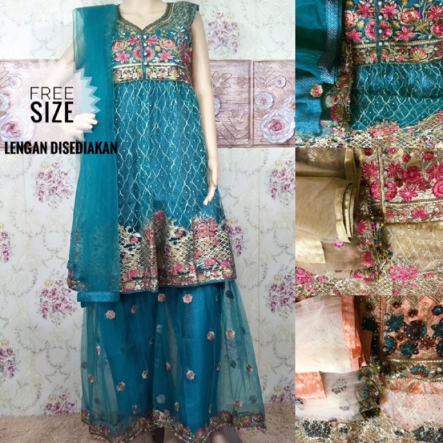 JAMAWAR SHARARA FROCK SONGKET BAJU PUNJABI SUIT READY MADE Bollywood ...