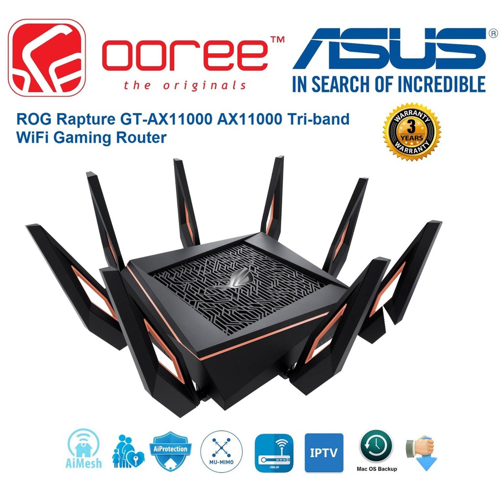 ASUS ROG RAPTURE GT-AX11000 AX11000 TRI-BAND WIFI GAMING ROUTER WORLD'S ...