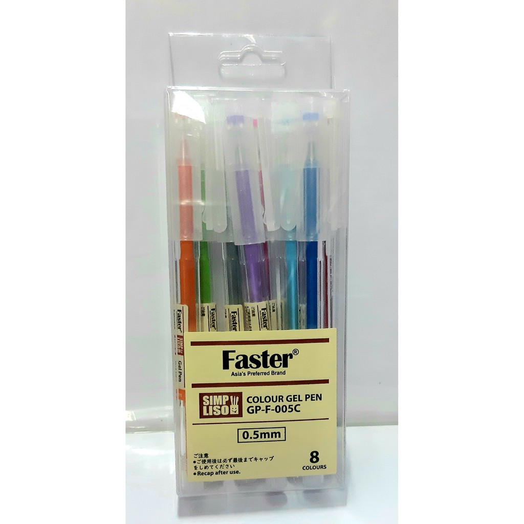 FASTER Simpliso Gel Pen 8 colours 0.5mm GP-F-005C ( 8 Colours /Box ...