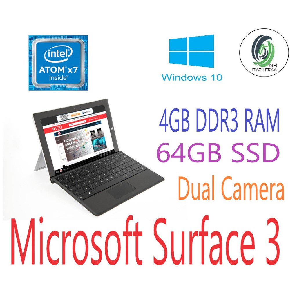 Refurbished( Microsoft Surface 3 ( Intel Atom X7- 1.60GHz/4GB RAM/64 GB ...