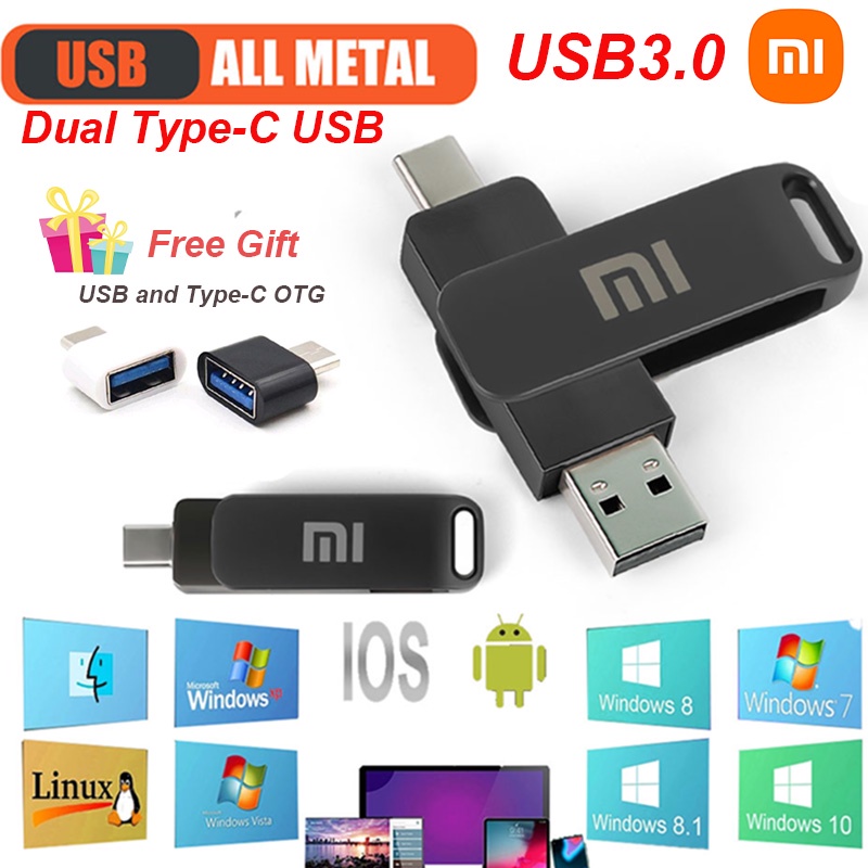 2 in 1 Type-C Pen Drive Xiaomi Mental Pen Drive Dual USB Flash Drive ...