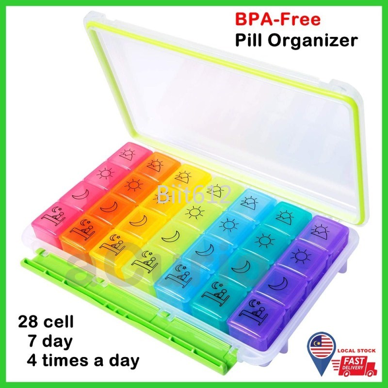 (READY STOCK) BPA-Free Pill Box Storage-Portable Travel 7 Day 28 Cell 4 ...