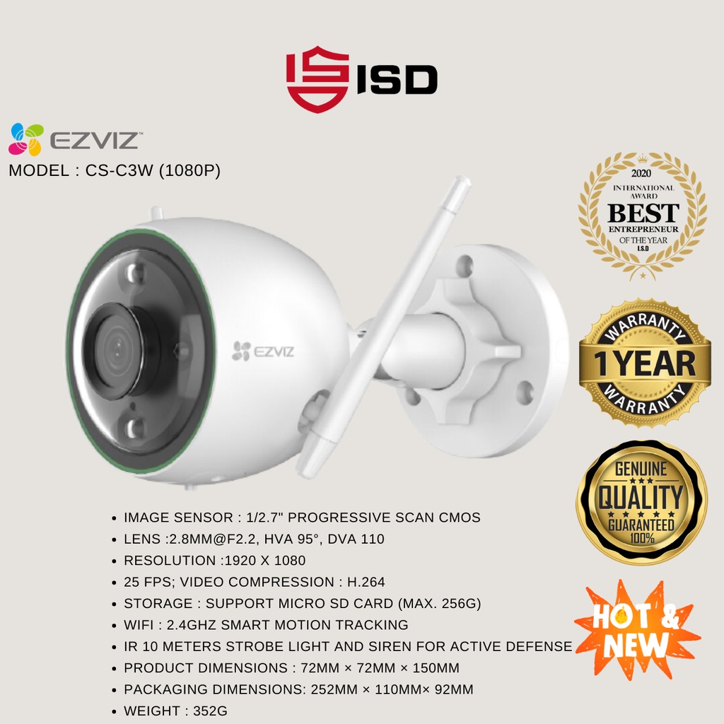 CCTV EZVIZ WIRELESS IP CAM C3W 1080P 2.8MM (CS-CV310-A0-1B2WFR ...