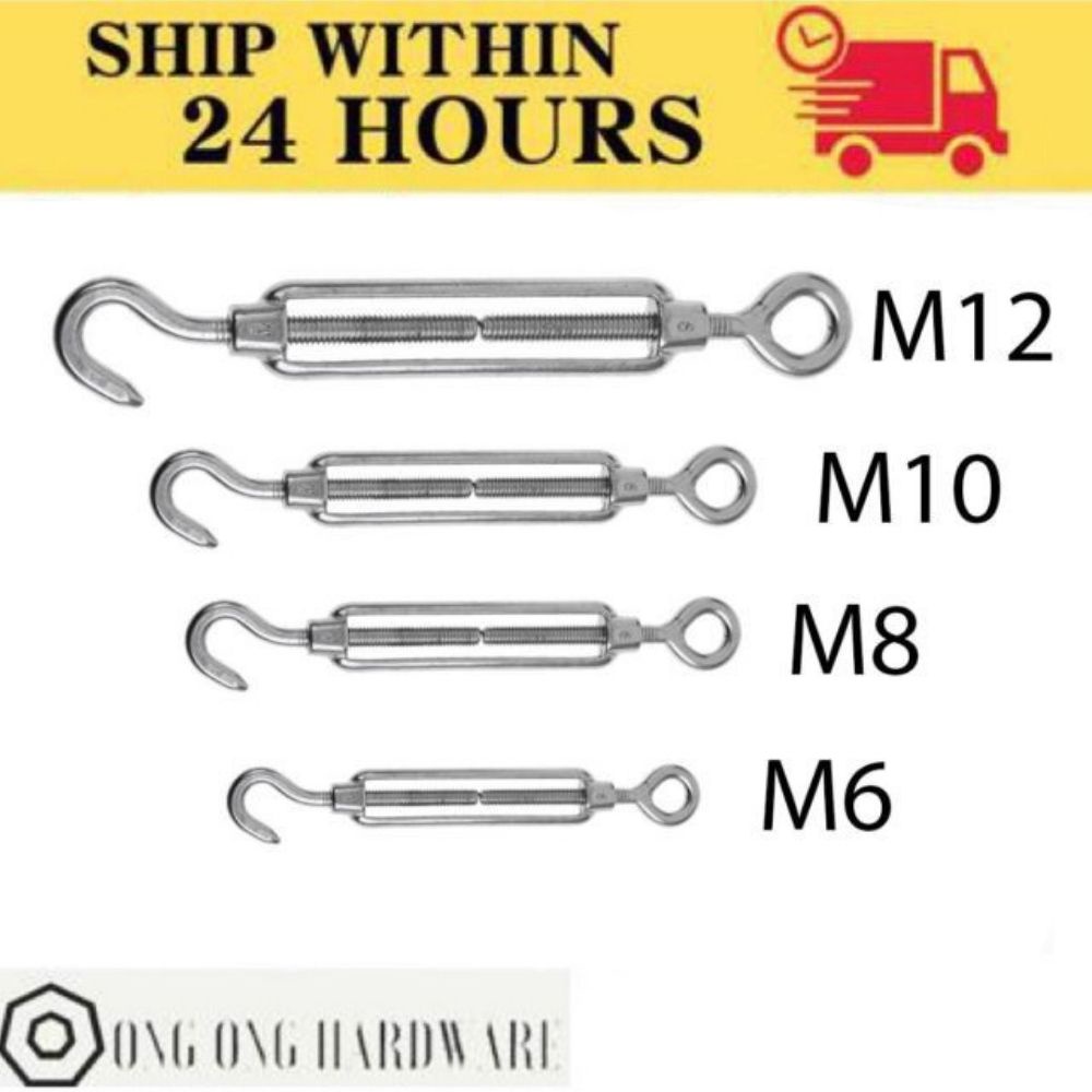Galvanised Hook Eye Turnbuckle Wire Rope Tension M6 to M12 | Shopee ...