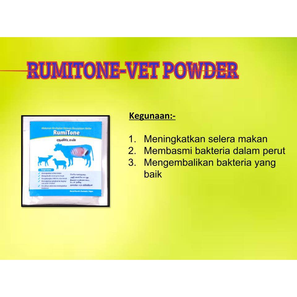 RumiTone powder-Suppliment/multivitamin untuk lembu,kambing 10GM ...