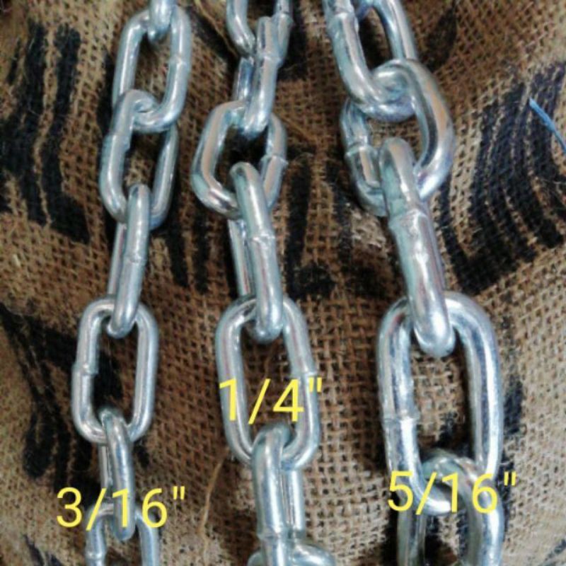 Galvanized Iron Link Chain Rantai Besi 3/16", 1/4", 5/16" (1unit=1feet ...