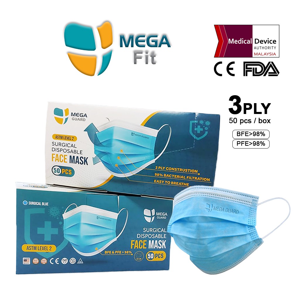 MEGA GUARD 3-PLY Disposable Face Mask ASTM Level 2 (Earloop) | Shopee ...