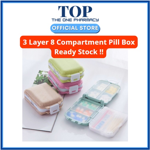 3 Layers 8 Compartments Foldable Small Pill Box Portable Daily Storage ...
