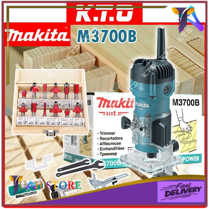 MAKITA M3700B WOOD TRIMMER ROUTER 6MM 530W + 12PCS ROUTER BIT SET ...