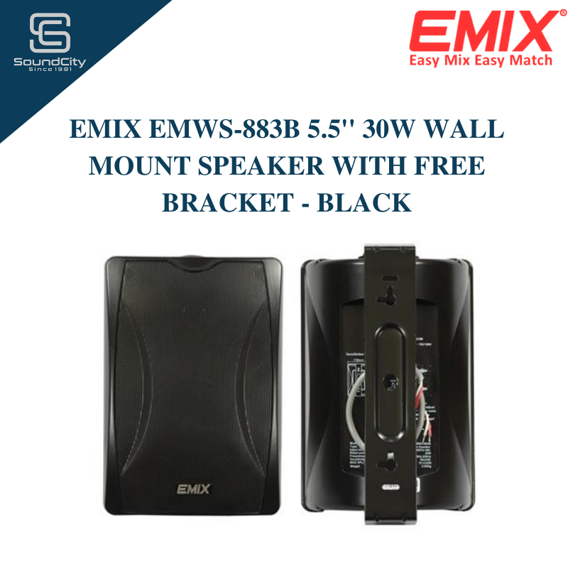 EMIX EMWS-883B 5.5'' 30W Wall Mount Speaker With Free Bracket - Black ...