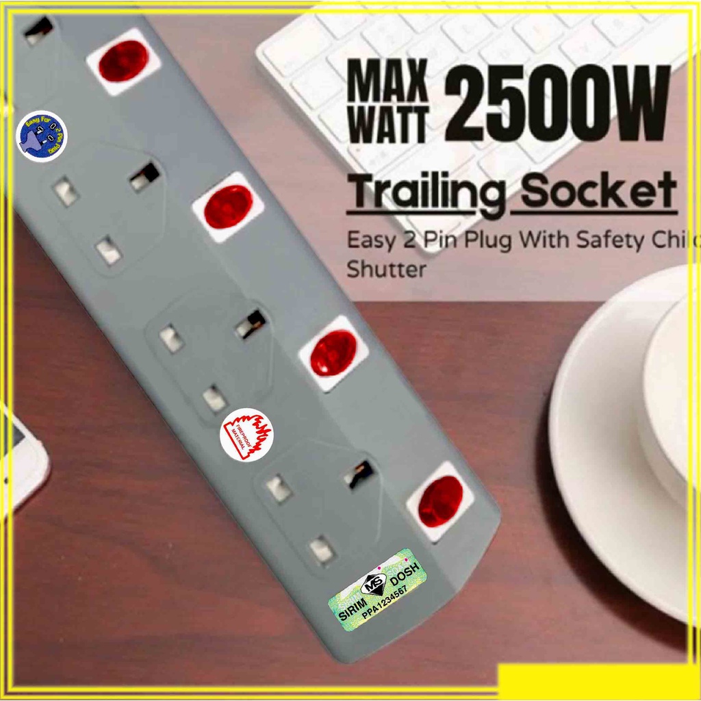 [sirim] 100 Full Copper Wire 2 3 4 5 Gang Portable Extension Trailing Socket 2 Meter 5 Meter