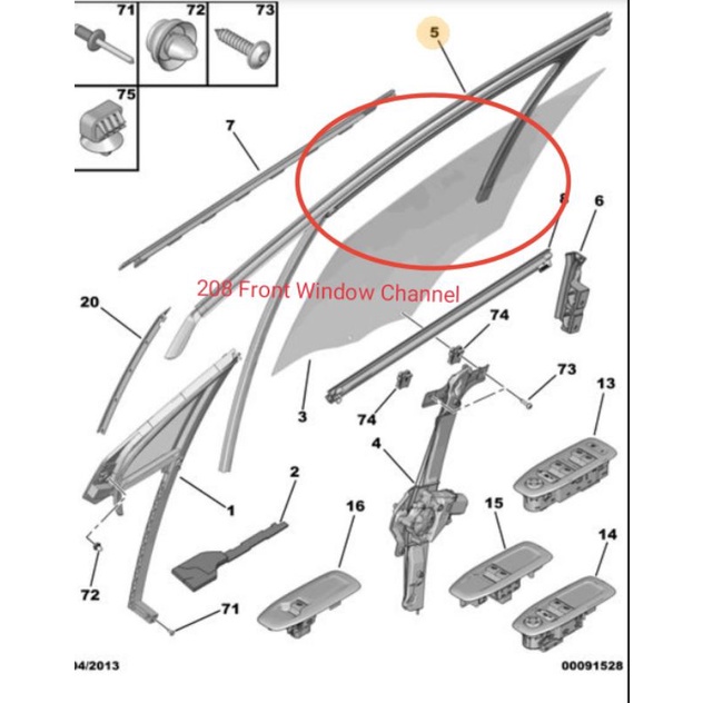 Window Channel Front / Rear For Peugeot 208 5 Door Original | Shopee ...