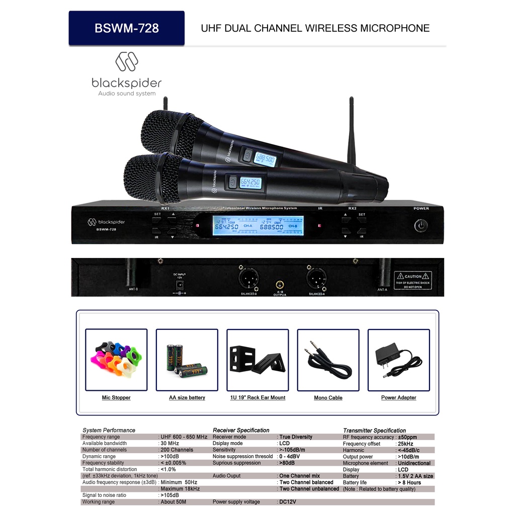 Back Spider BSWM-728 / BSWM-728H UHF Wireless Microphone (Dual Handheld / Dual Headset) | Shopee ...