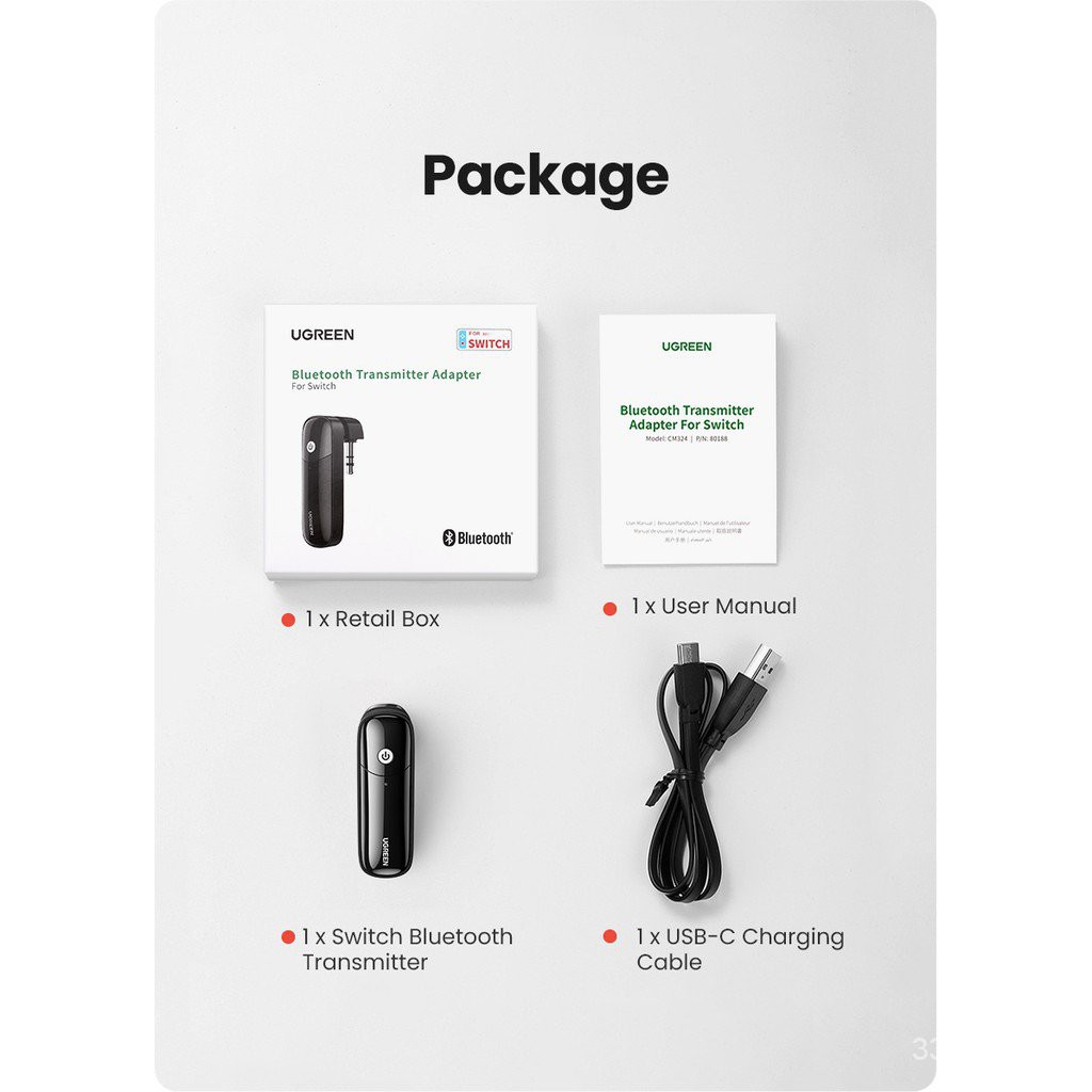 UGREEN Bluetooth 5.0 Transmitter for Nintendo Switch Lite 3.5 3.5mm o ...