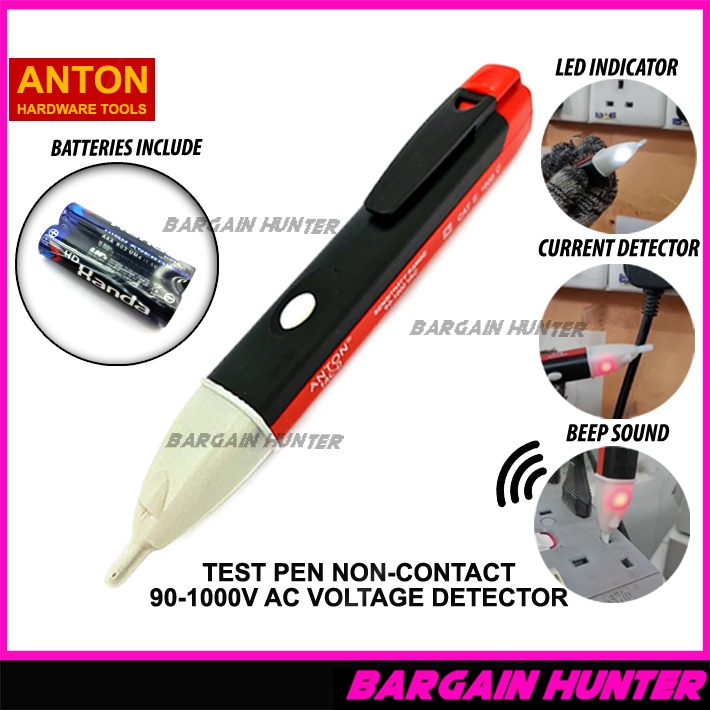 ANTON Test Pen Non Contact Voltage Led Light Buzzer Alarm 90-1000V Ac ...