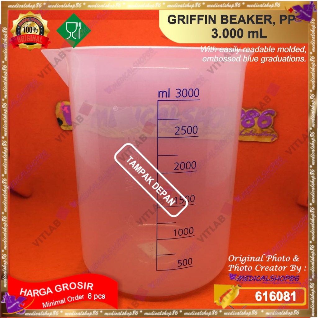Plastic Beaker 3000ml / Griffin Beaker, PP, 3000ml - VITLAB | Shopee Malaysia