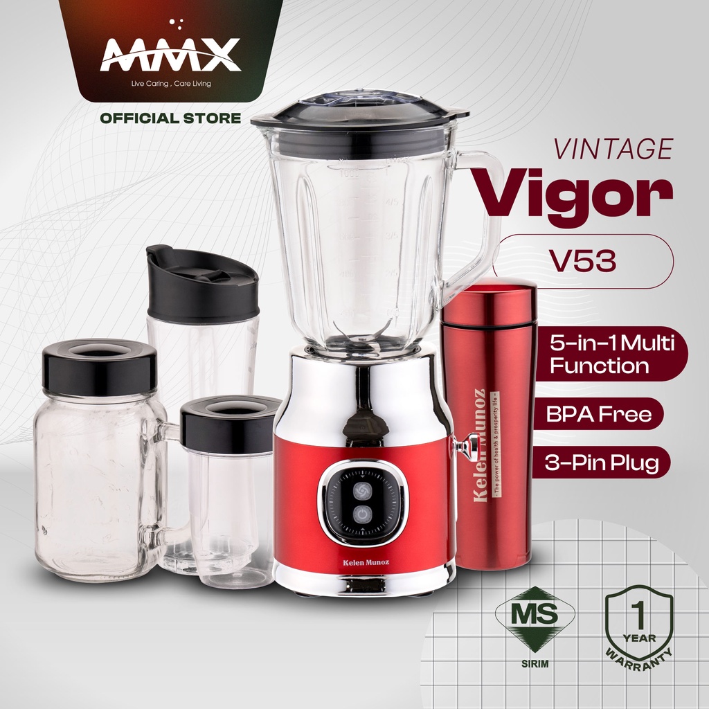 MMX Kelen Munoz Vigor Vintage V53 5-in-1 BPA Free Glass Jug Blender 1L ...