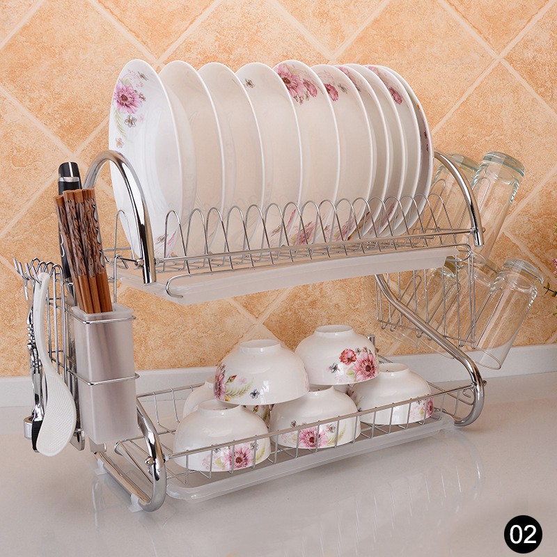 READY STOCK Stainless Steel Double Layer S Dish Drainer pinggan mangkuk ...