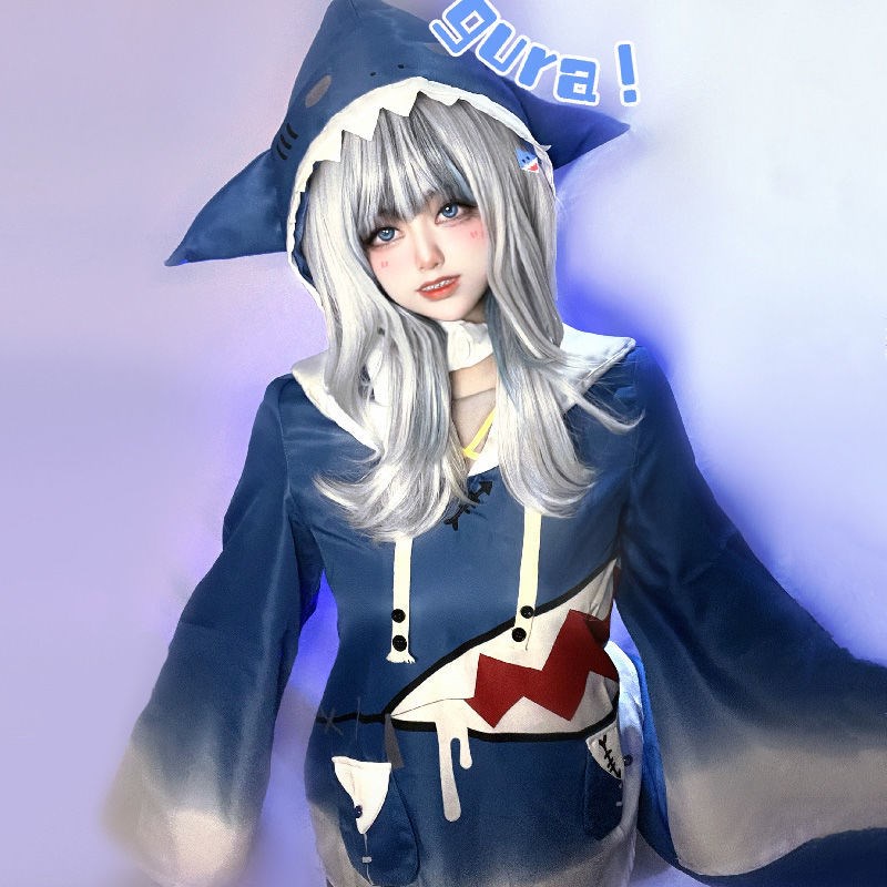 【COD】4pcs/ set Hololive Gawr Gura Cosplay Costume wig ENG Shark Costume ...