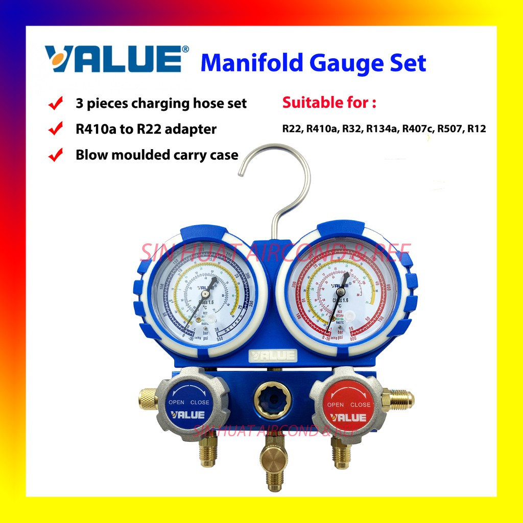 VALUE Air-Cond Service Dual Manifold Gauge Set R410a R32 R22 R134a ...