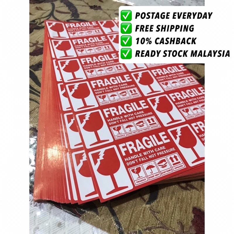 [BUY 10 FREE 2] Fragile Sticker (MIN. ORDER 10) Stiker Murah Mudah ...