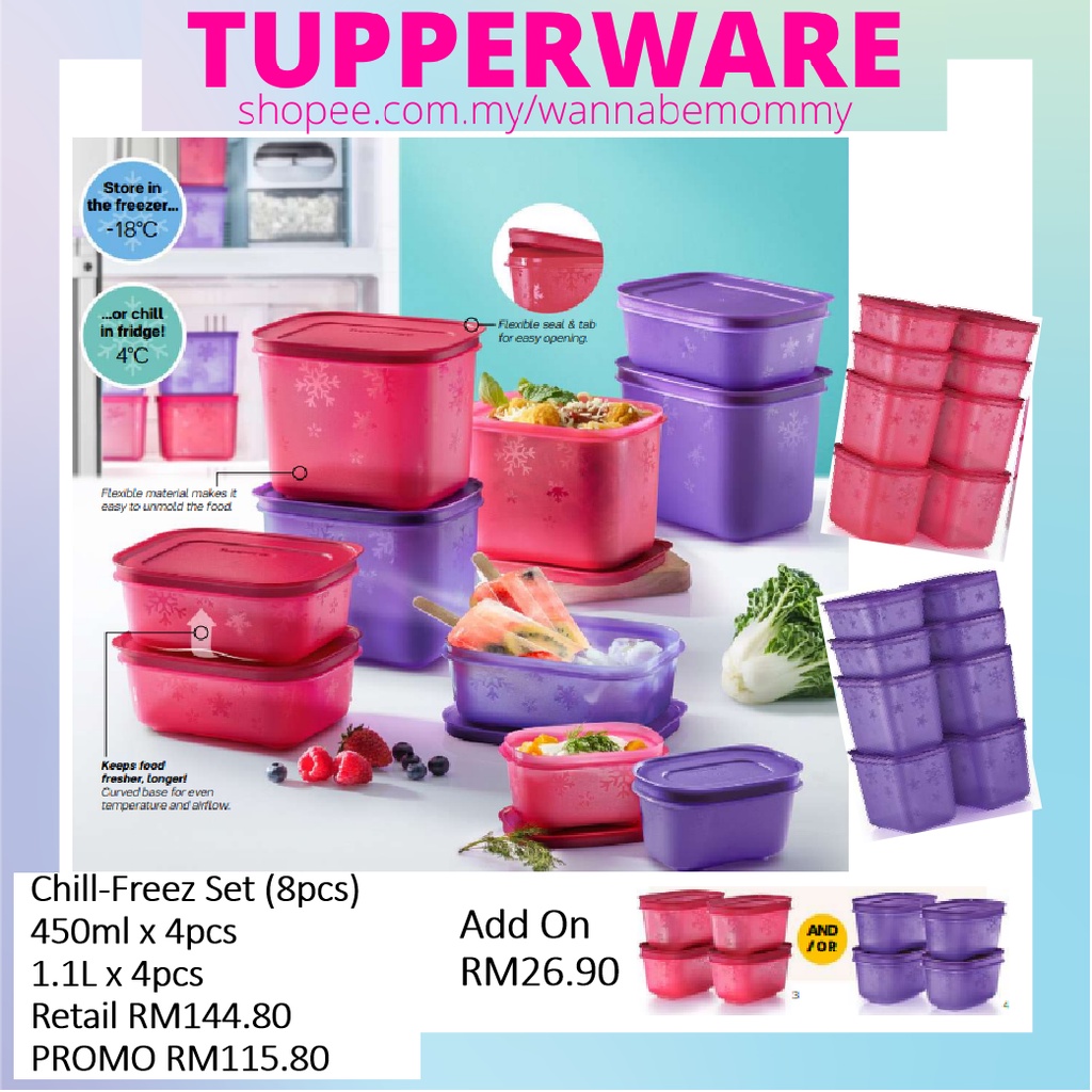 Tupperware Chill-Freez Set (8pcs) Bekas Makanan Bekas simpan peti ais ...