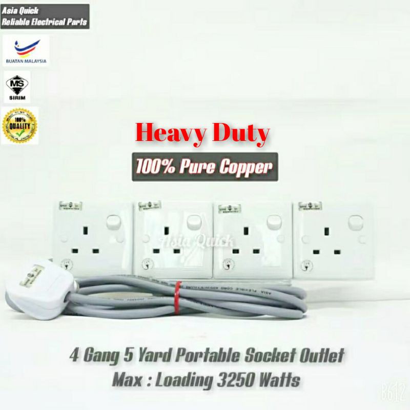 Heavy Duty 4 Gang 3/5/7/10 Meters Extension Plug Wire Sirim Approved ...