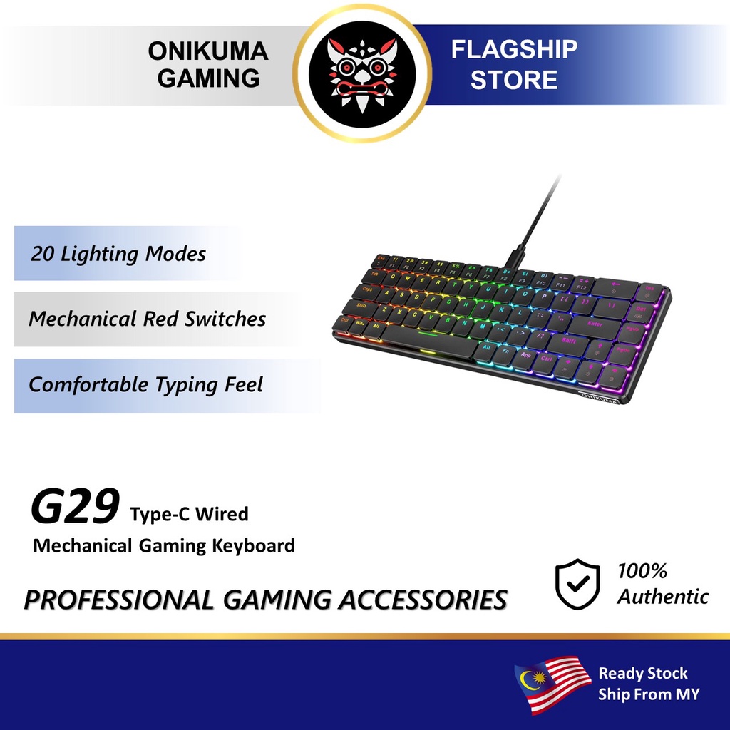 ONIKUMA G29 Type-C Wired Gaming RGB Mechanical Keyboard 60% Compact 69 ...