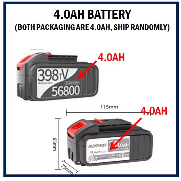 528TV / 398TV NANWEI LITHIUM BATTERY / CHARGER - 7.5AH / 6.0AH / 5.0AH ...